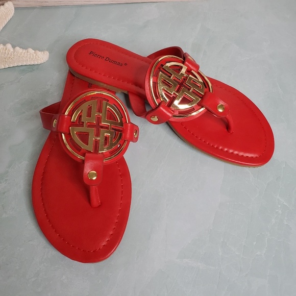 Pierre Dumas | Shoes | New Red Gold Medallion Thong Sandals | Poshmark